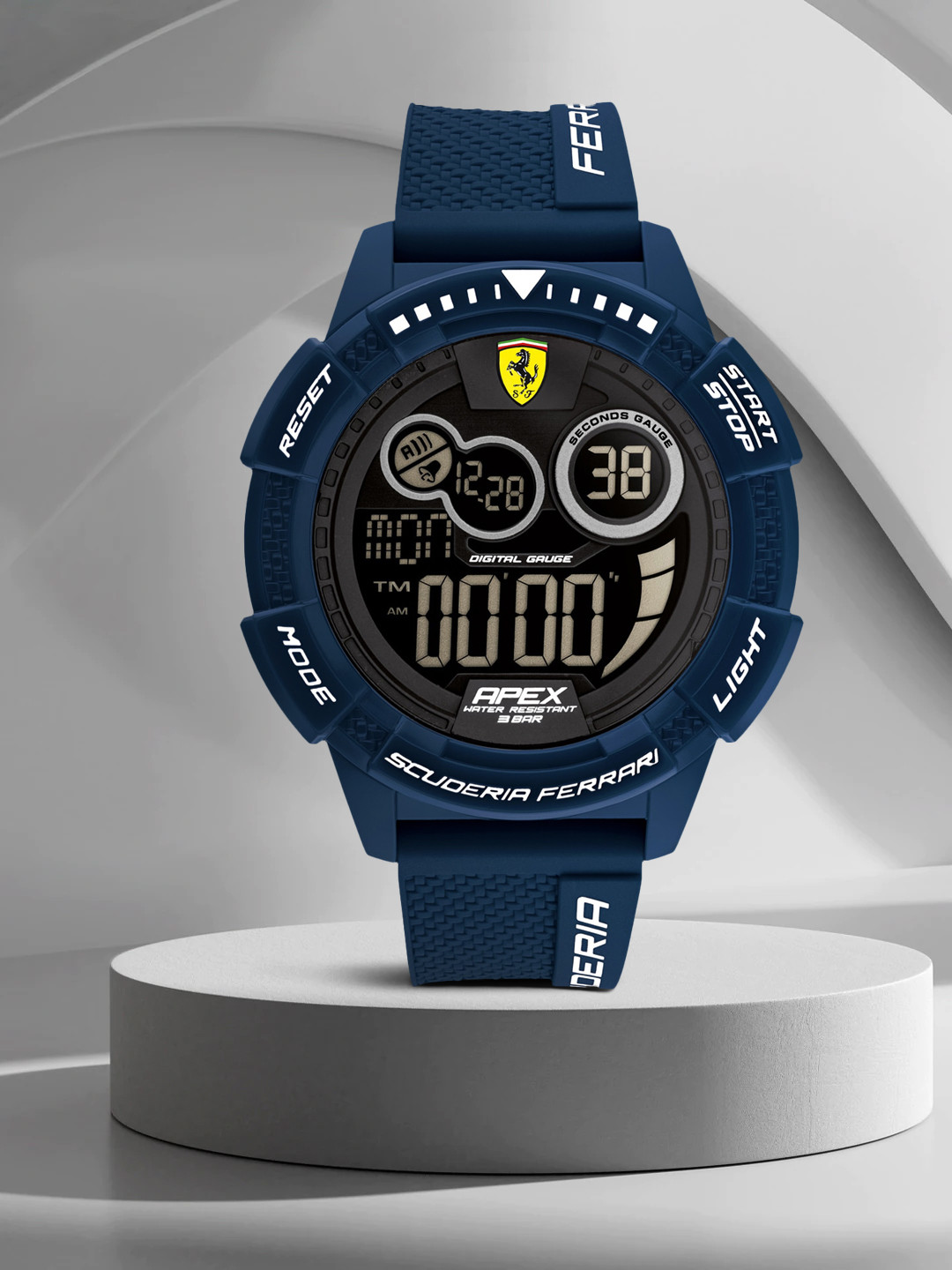 Buy SCUDERIA FERRARI Men Black Brass Dial & Blue Straps Digital Watch ...