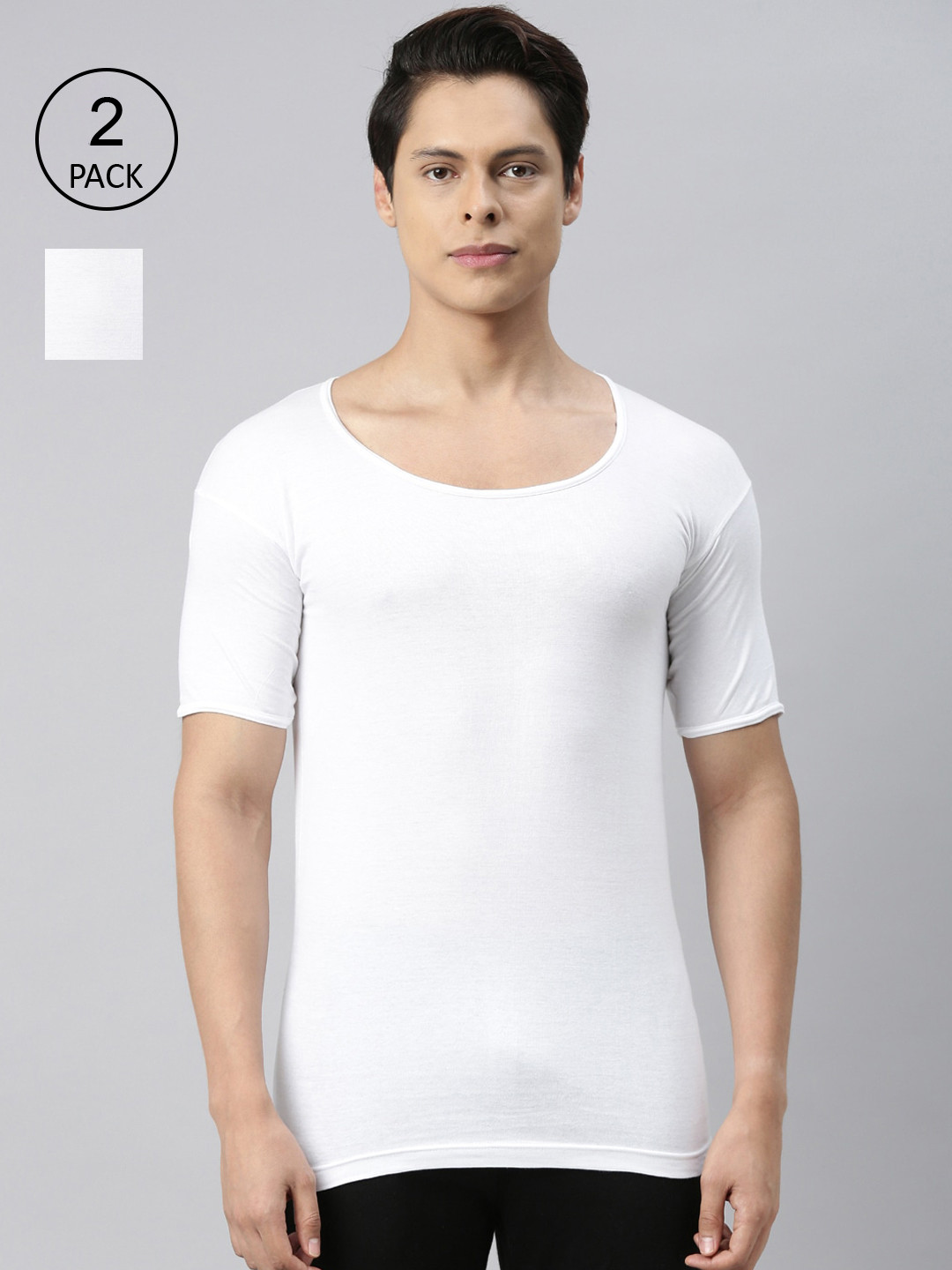 Buy VIP Men Pack Of 2 White Solid Pure Cotton Innerwear Vests ...