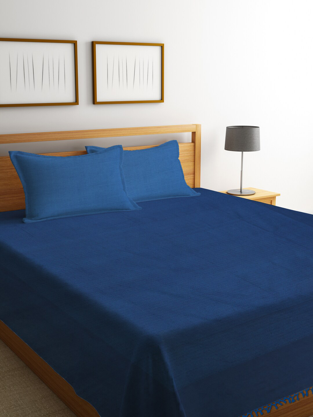 Buy NEUDIS Blue Woven Design Jacquard Premium Cotton Double Bed Cover ...