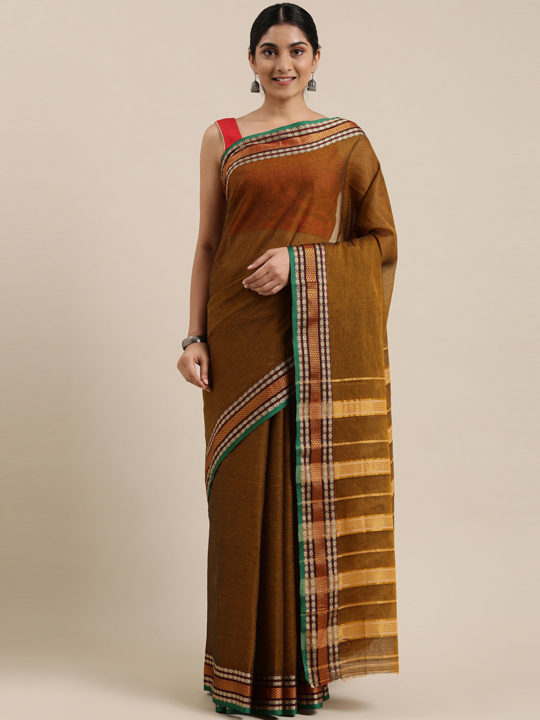 Buy The Chennai Silks Classicate Mustard Brown Banahatti Pure Cotton ...