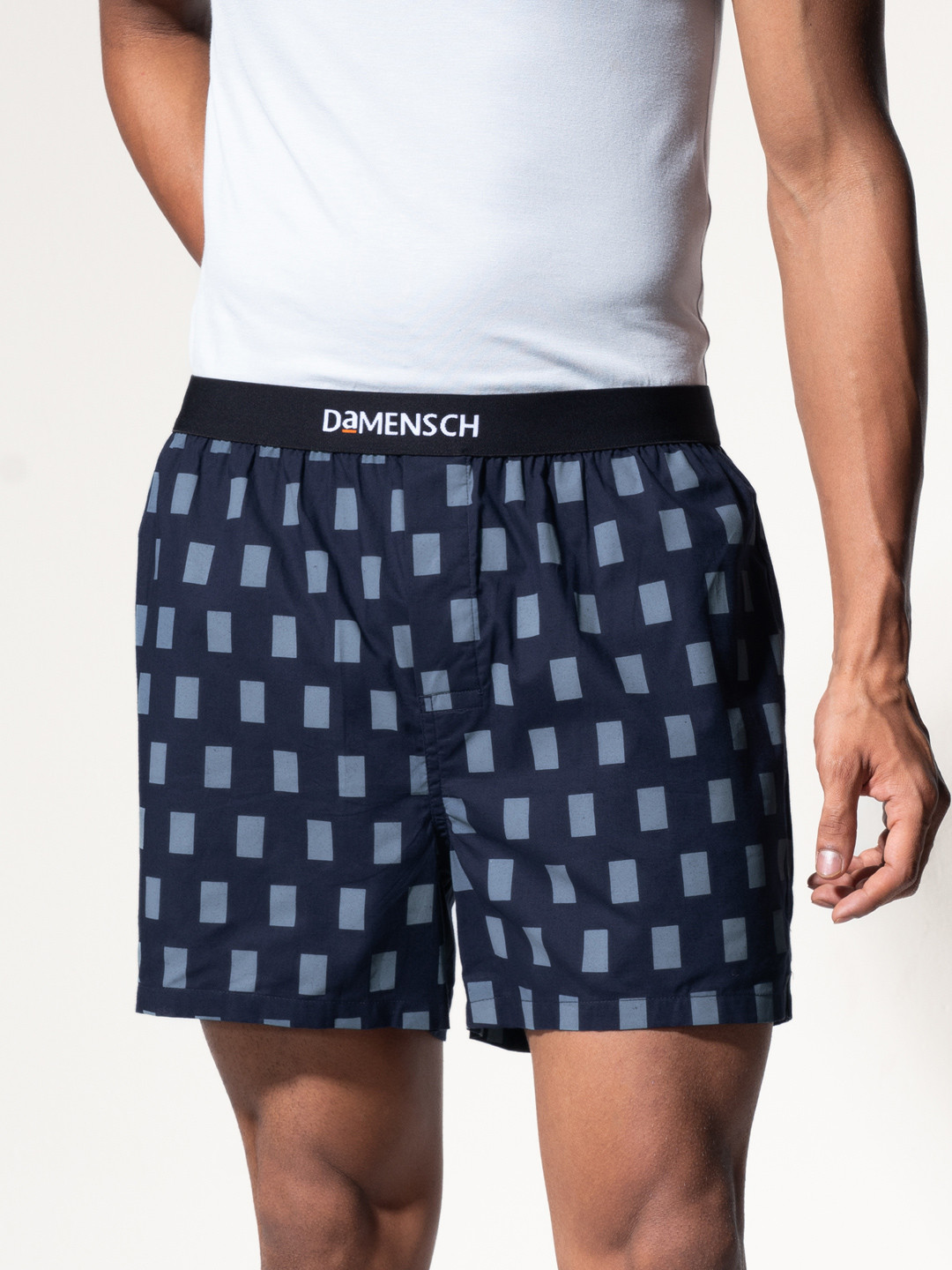 Buy DaMENSCH Men Checkered Navy Blue Ultra Light Cotton Regular Fit ...