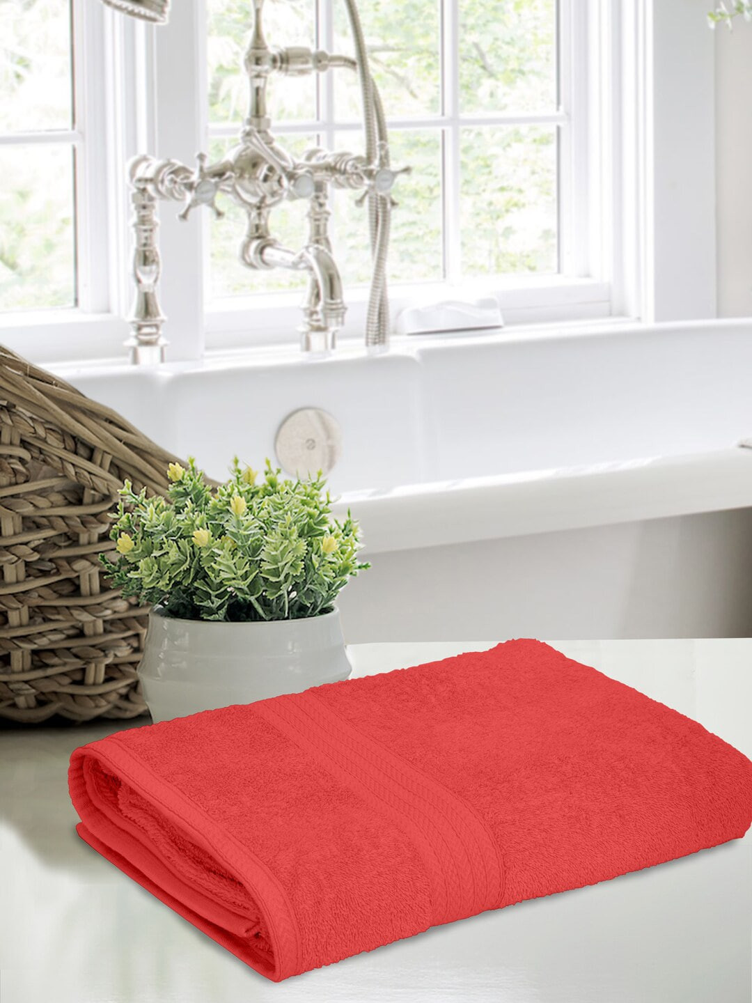 Buy BOMBAY DYEING Red Solid 450 GSM Cotton Tulip Bath Towel - Bath ...