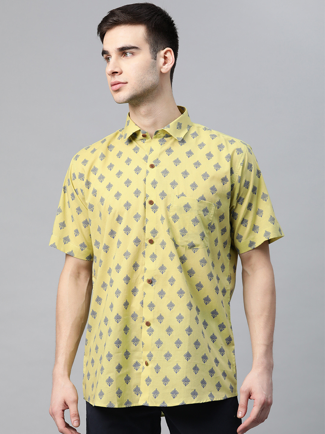 Buy MILLENNIAL MEN Green & Navy Blue Comfort Fit Ethnic Motifs Print ...