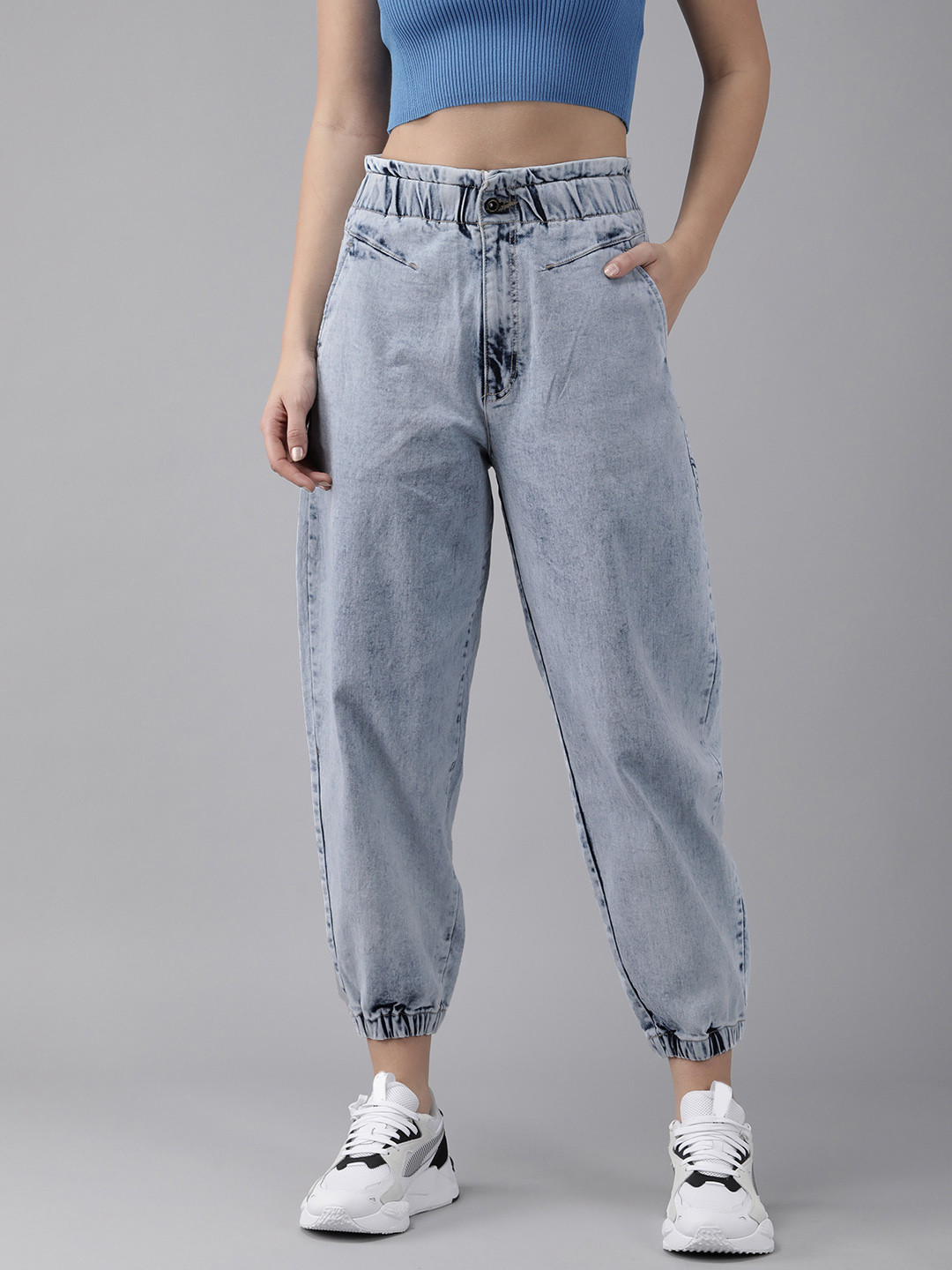 Buy Roadster Women Blue Mid Rise Light Fade Stretchable Joggers - Jeans ...