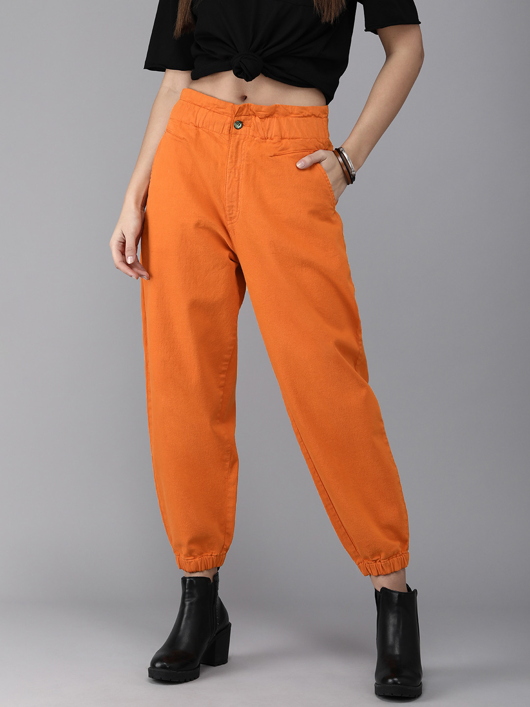 Buy Roadster Women Orange High Rise Stretchable Joggers - Jeans for ...