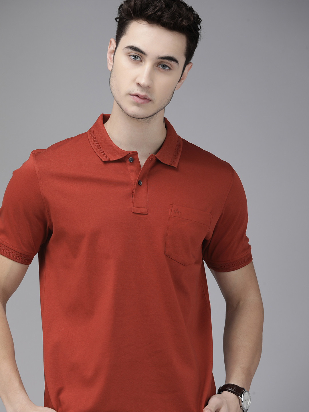 Buy Arrow Men Red Solid Polo Collar Pure Cotton Casual T Shirt ...