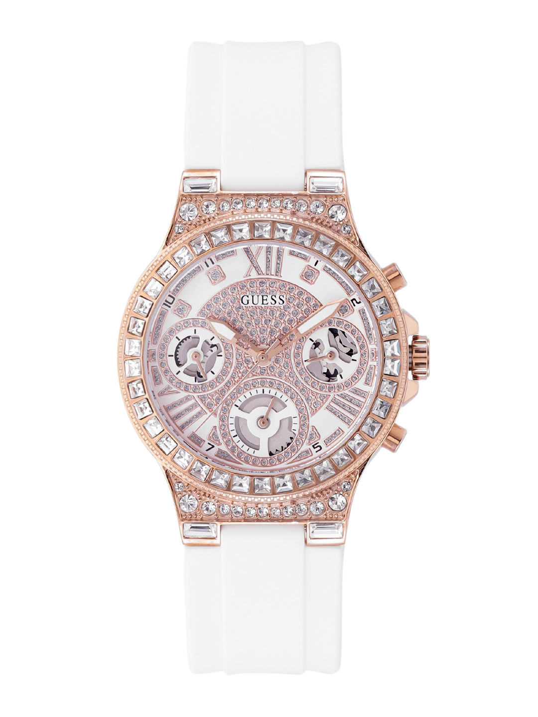 Buy GUESS Women White Embellished Dial & White Straps Analogue Watch ...