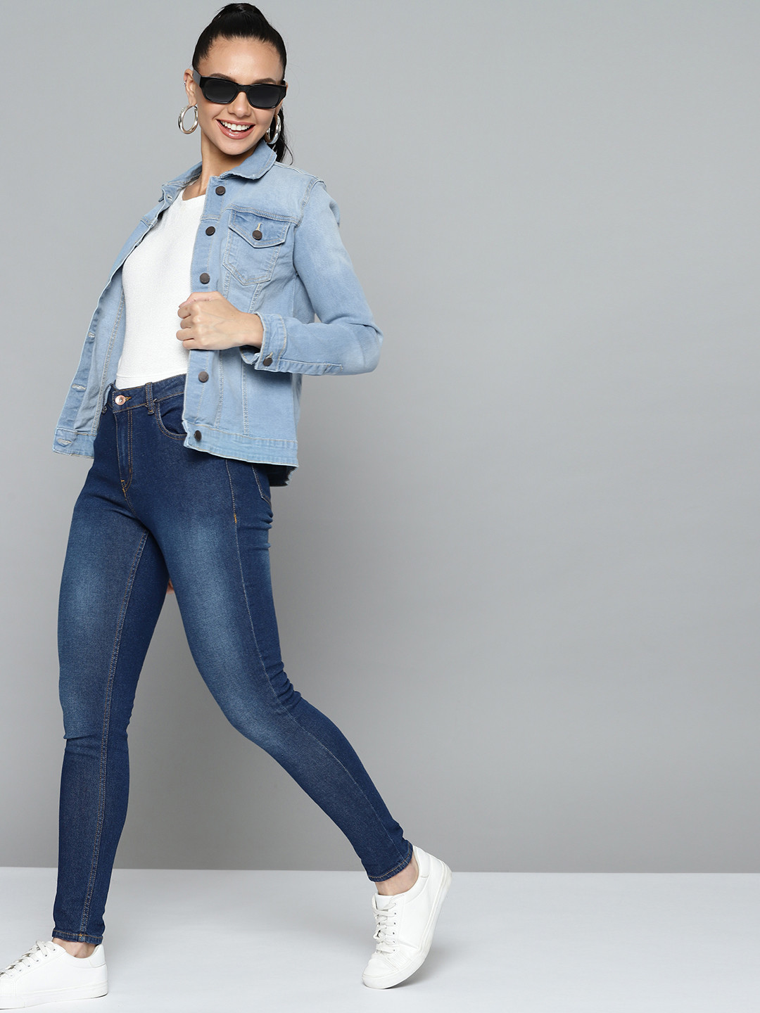 Buy HERE&NOW Women Blue Denim Jacket - Jackets for Women 14960064 | Myntra
