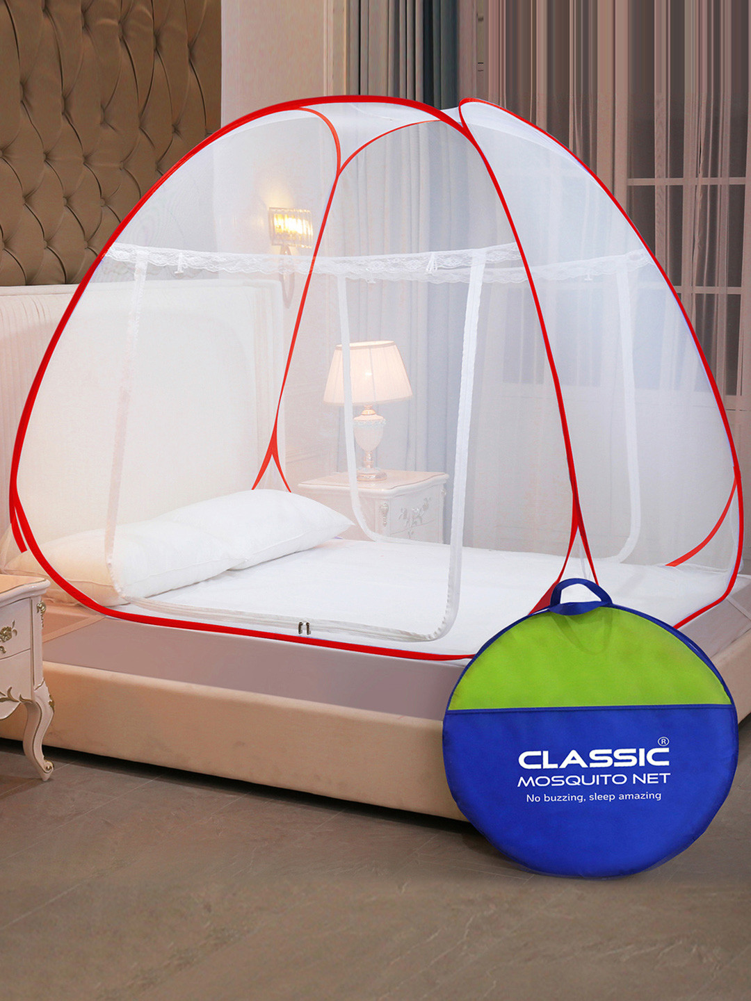 Buy Classic Mosquito Net White & Red Sheer Queen Size Double Bed ...