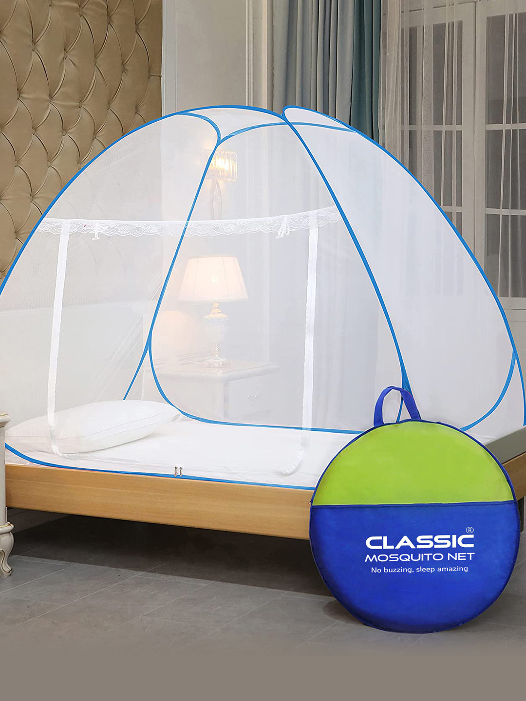 Buy Classic Mosquito Net White & Blue Sheer Single Bed Mosquito Net ...