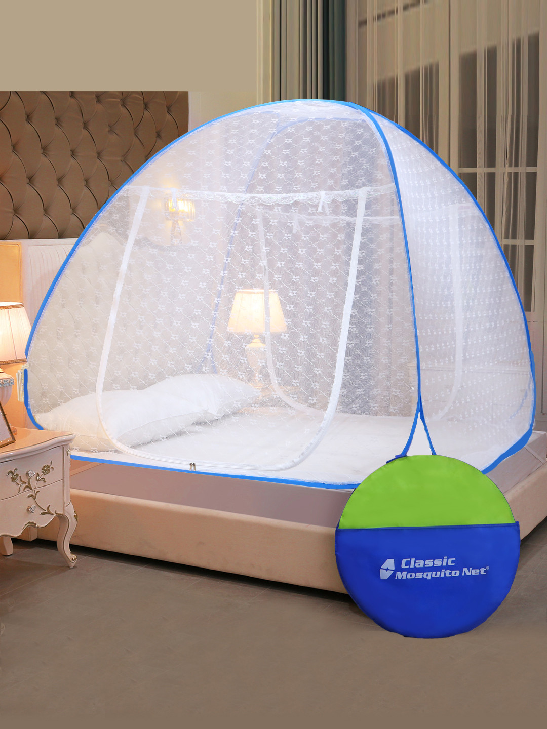 Buy Classic Mosquito Net White & Blue Sheer King Size Double Bed ...