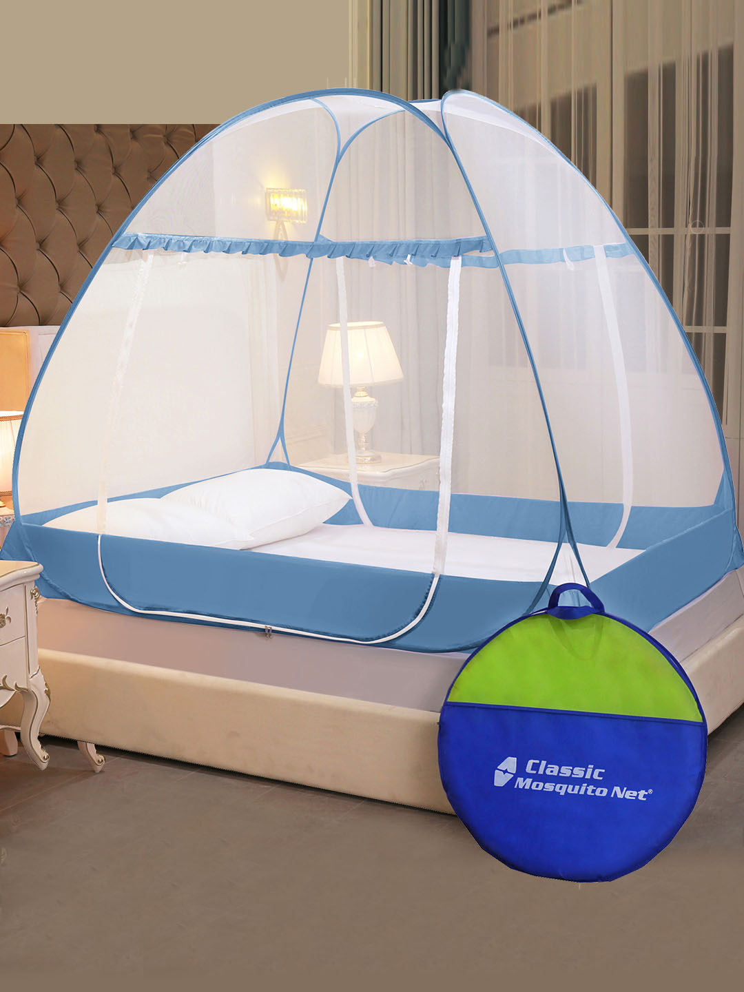 Buy Classic Mosquito Net White & Blue Sheer King Size Mosquito Net ...