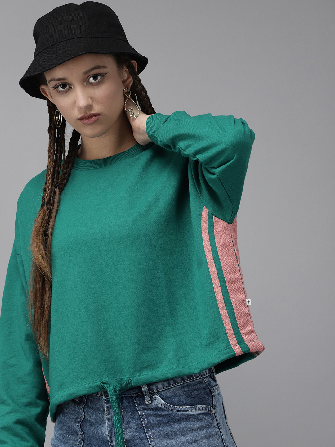 Buy UTH By Roadster Girls Green Solid Sweatshirt With Side Stripes ...