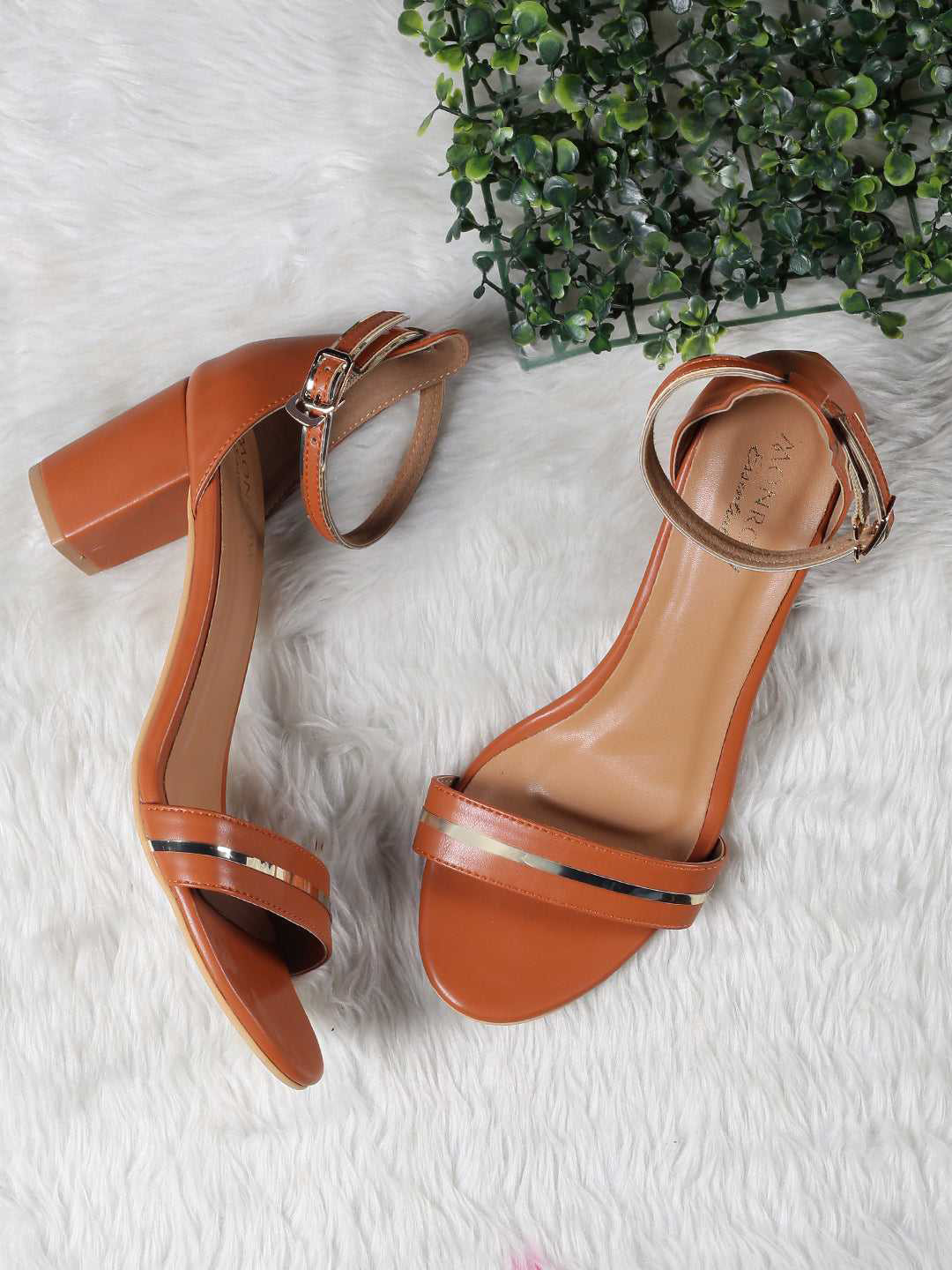 Buy Monrow Women Tan Ankle Loop Block Sandals - Heels for Women ...