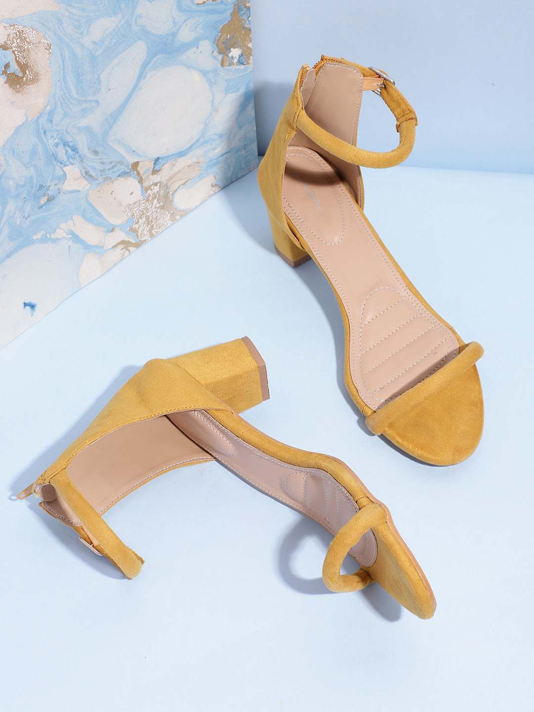 Buy Mast & Harbour Women Mustard Yellow Solid Block Heels - Heels for ...