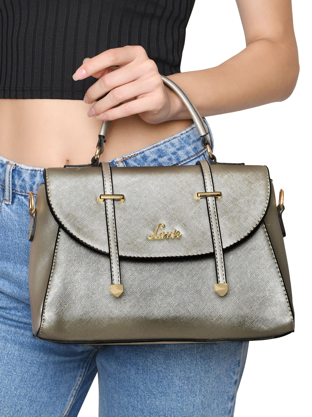 Buy Lavie Beech Women Silver Toned Flap Satchel - Handbags for Women ...