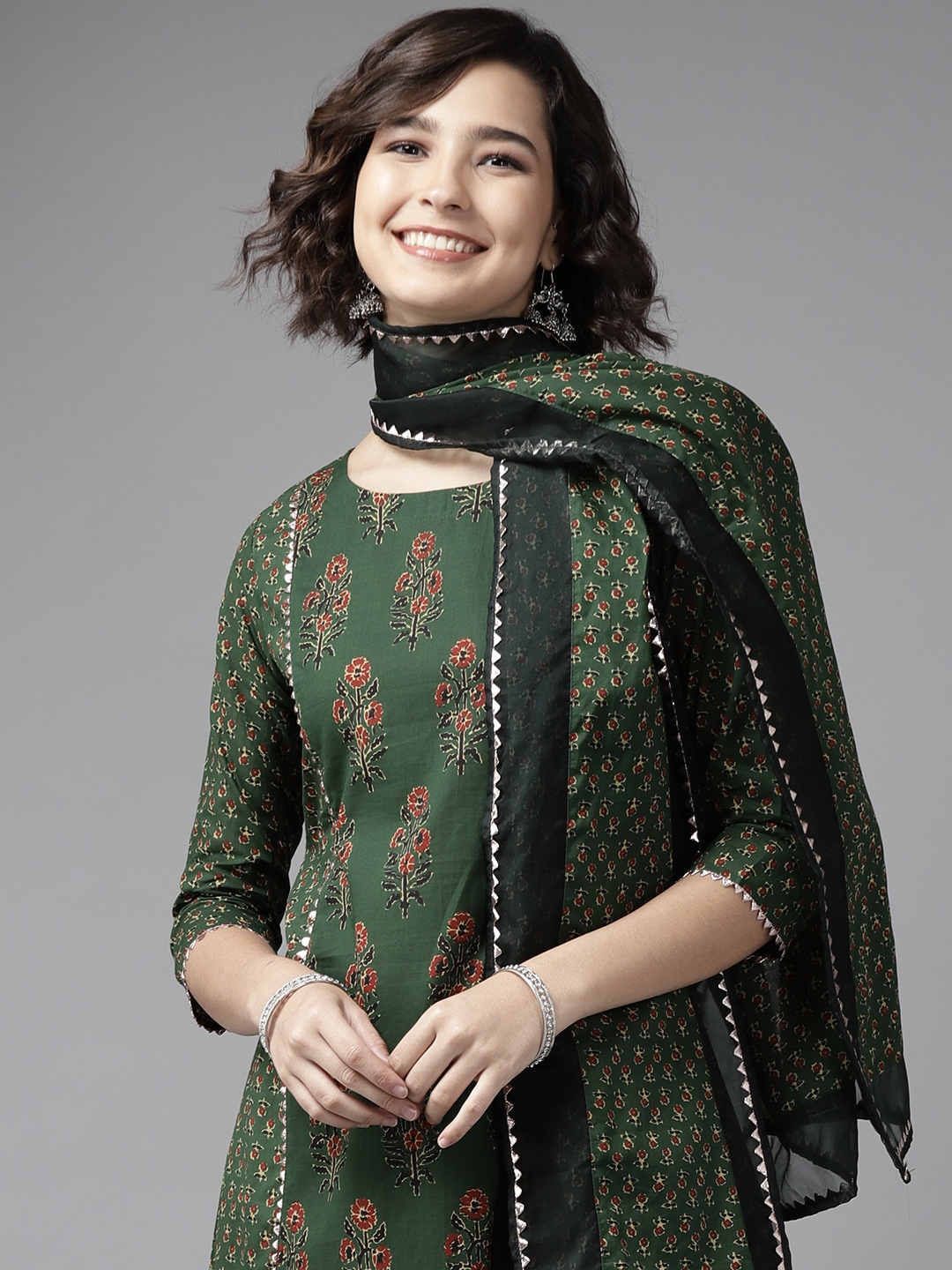 Buy Indo Era Women Green Ethnic Motifs Printed Panelled Gotta Patti