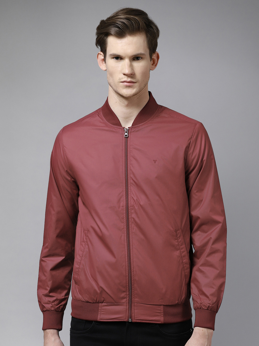 Buy Van Heusen Men Maroon Solid Bomber Jacket - Jackets for Men ...