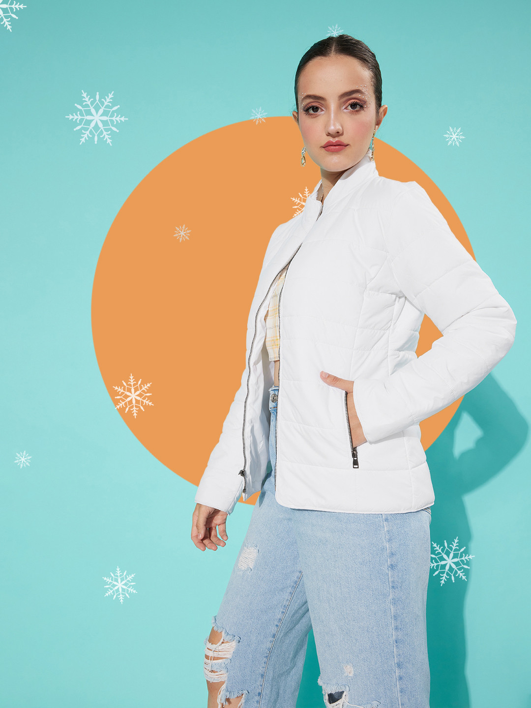 Buy HERE&NOW Women Alluring White Solid Quilt In Comfort Jacket ...