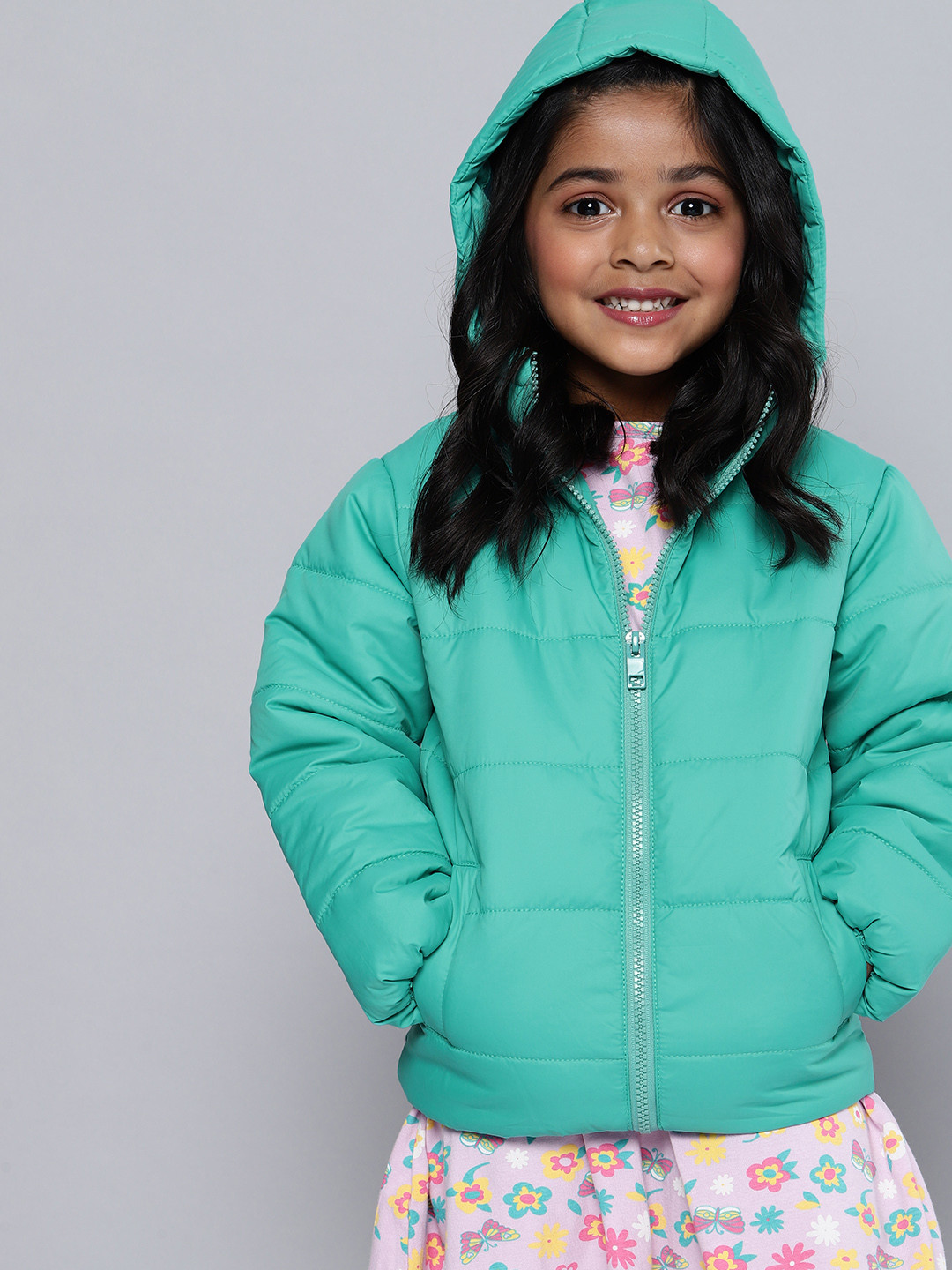 Buy HERE&NOW Girls Turquoise Blue Padded Jacket - Jackets for Girls ...