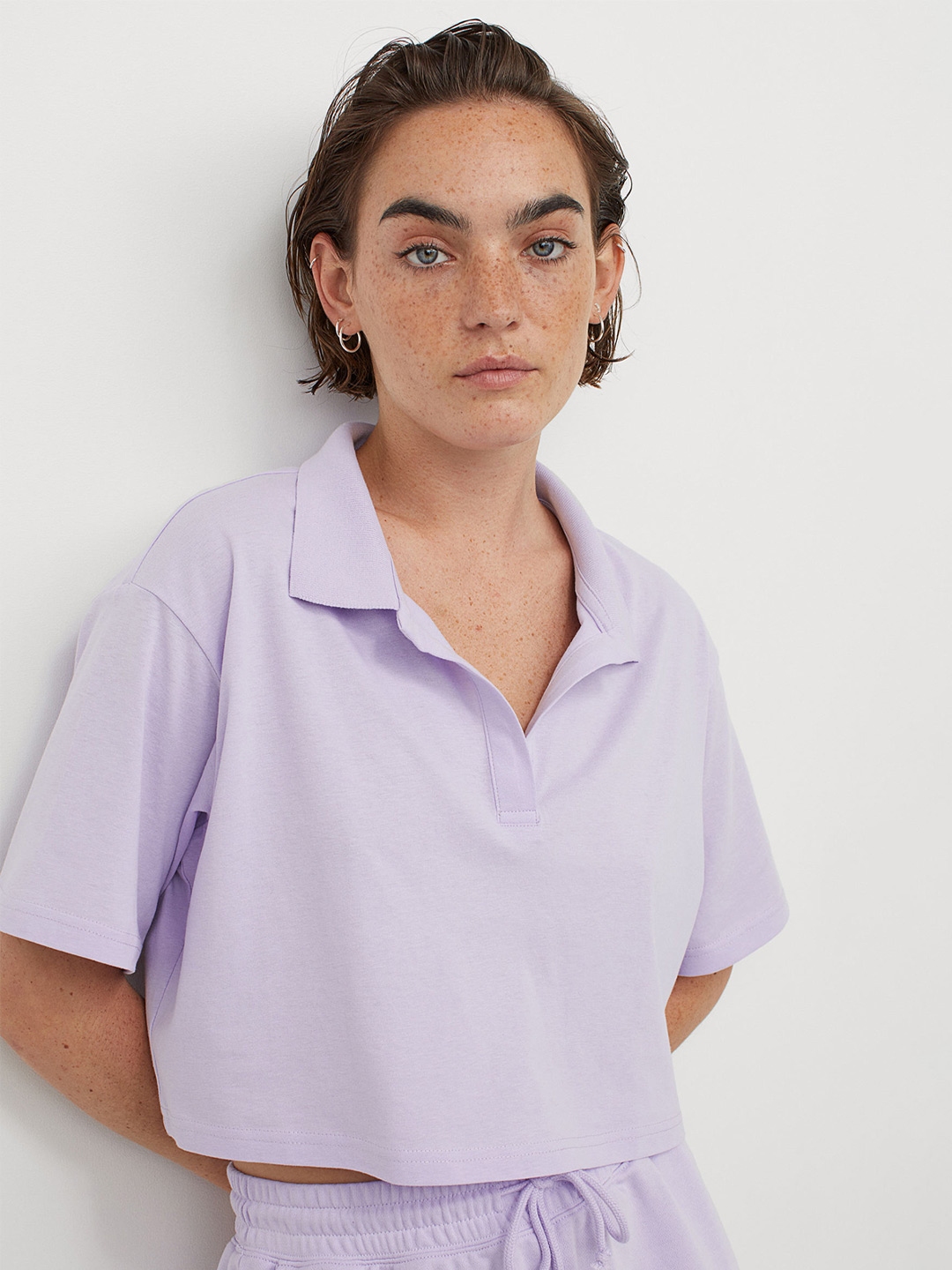 Buy Handm Womens Purple Collared Cropped Top Tops For Women 14979894