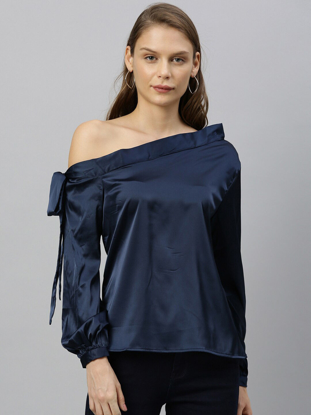 Buy RAREISM Women Navy Blue One Shoulder Regular Top - Tops for Women ...