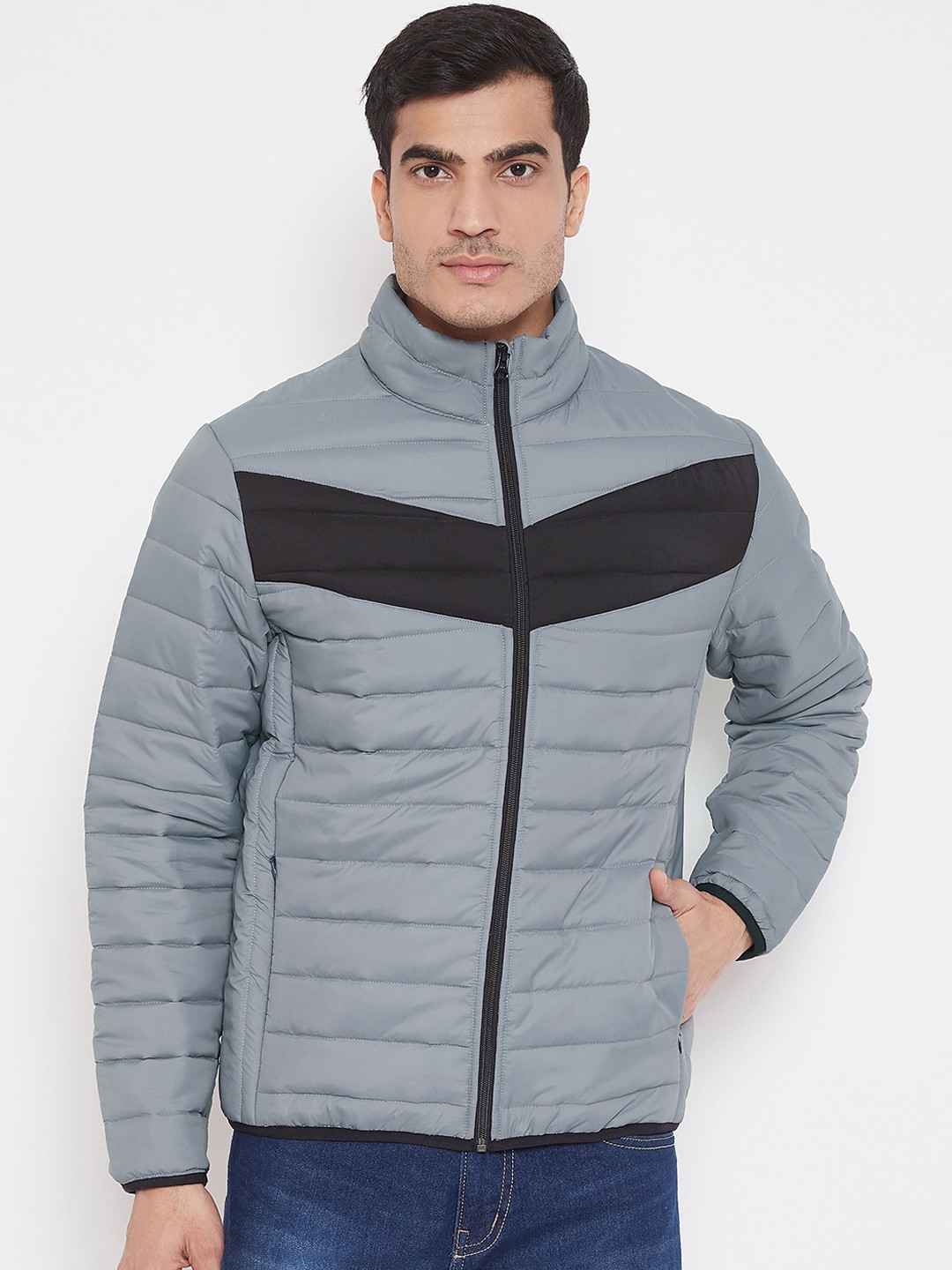 Buy ATHLISIS Men Grey Colourblocked Lightweight Puffer Jacket - Jackets ...