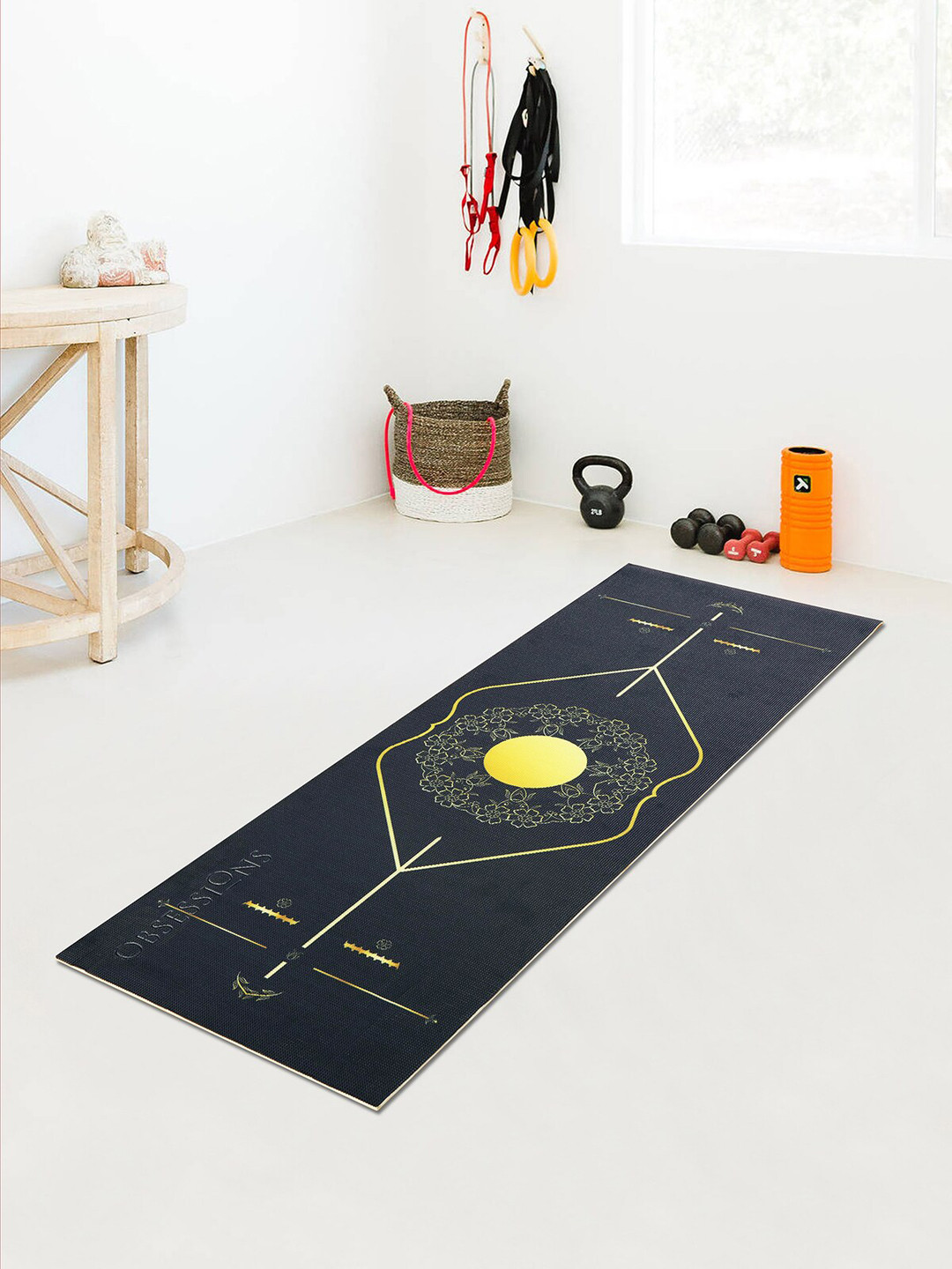 Buy Obsessions Navy Blue & Yellow Printed Yoga Mat - Yoga Mats for ...