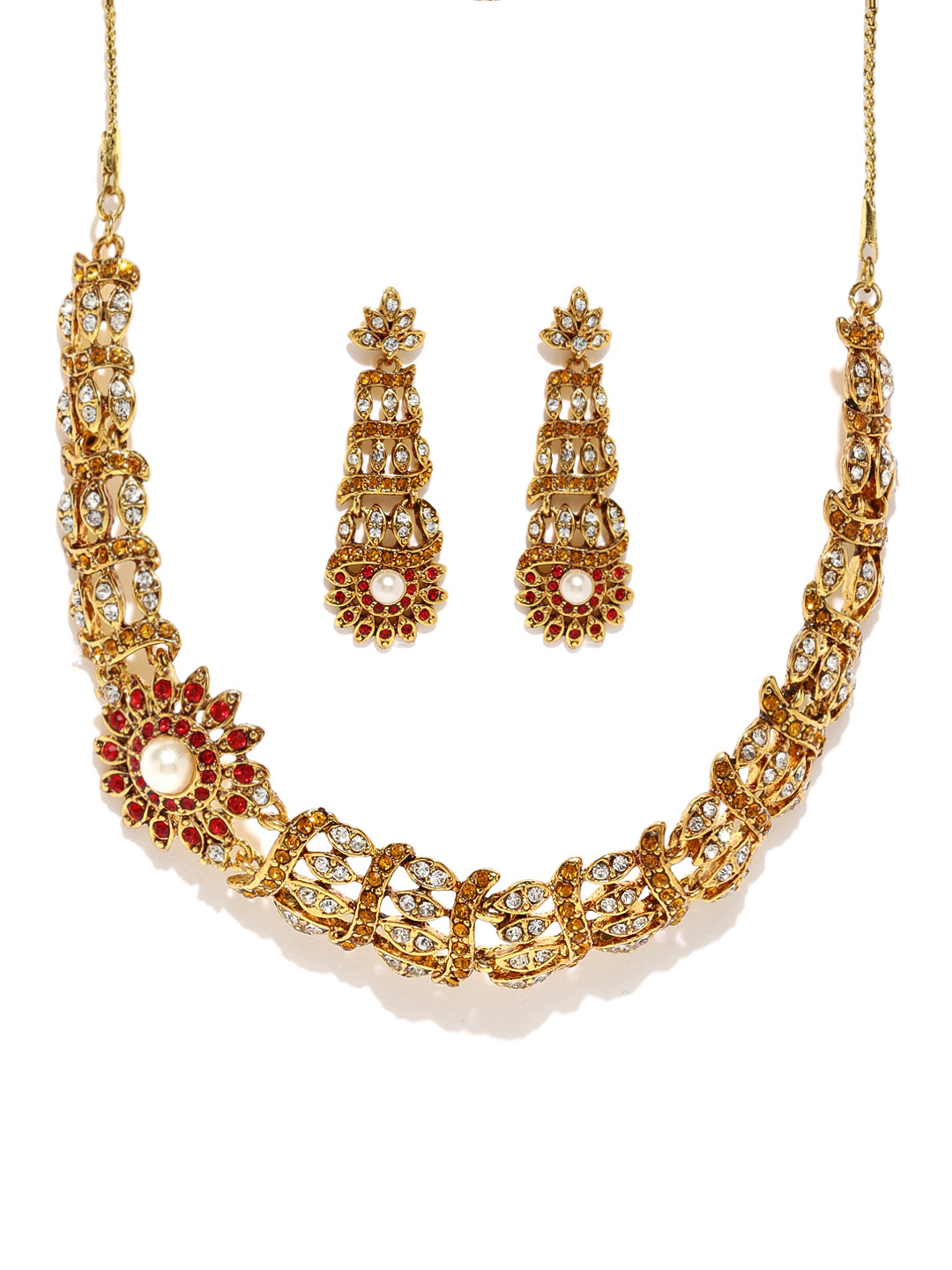 Buy Estelle 24KT Gold Plated Red Stone Studded Jewellery Set ...
