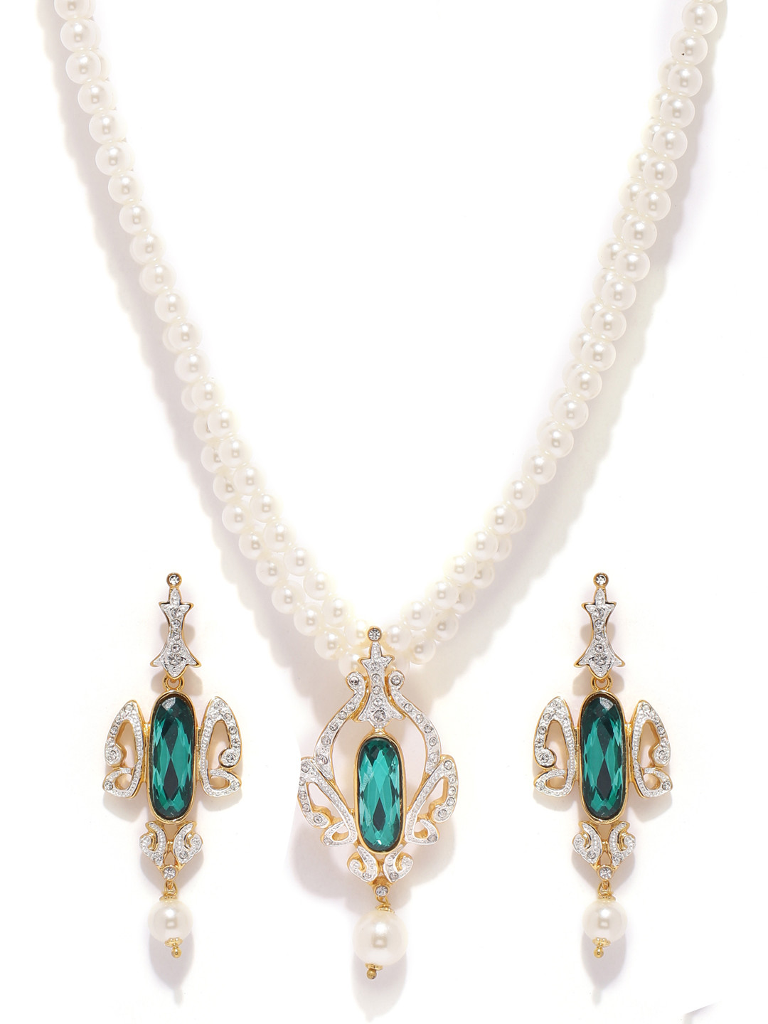 Buy Estelle Gold Plated Off White & Green Beaded & Stone Studded ...