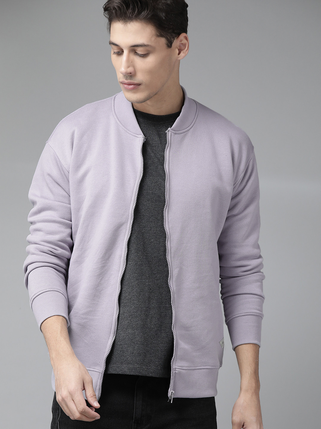 Buy Roadster Men Lavender Solid Bomber Jacket - Jackets for Men ...