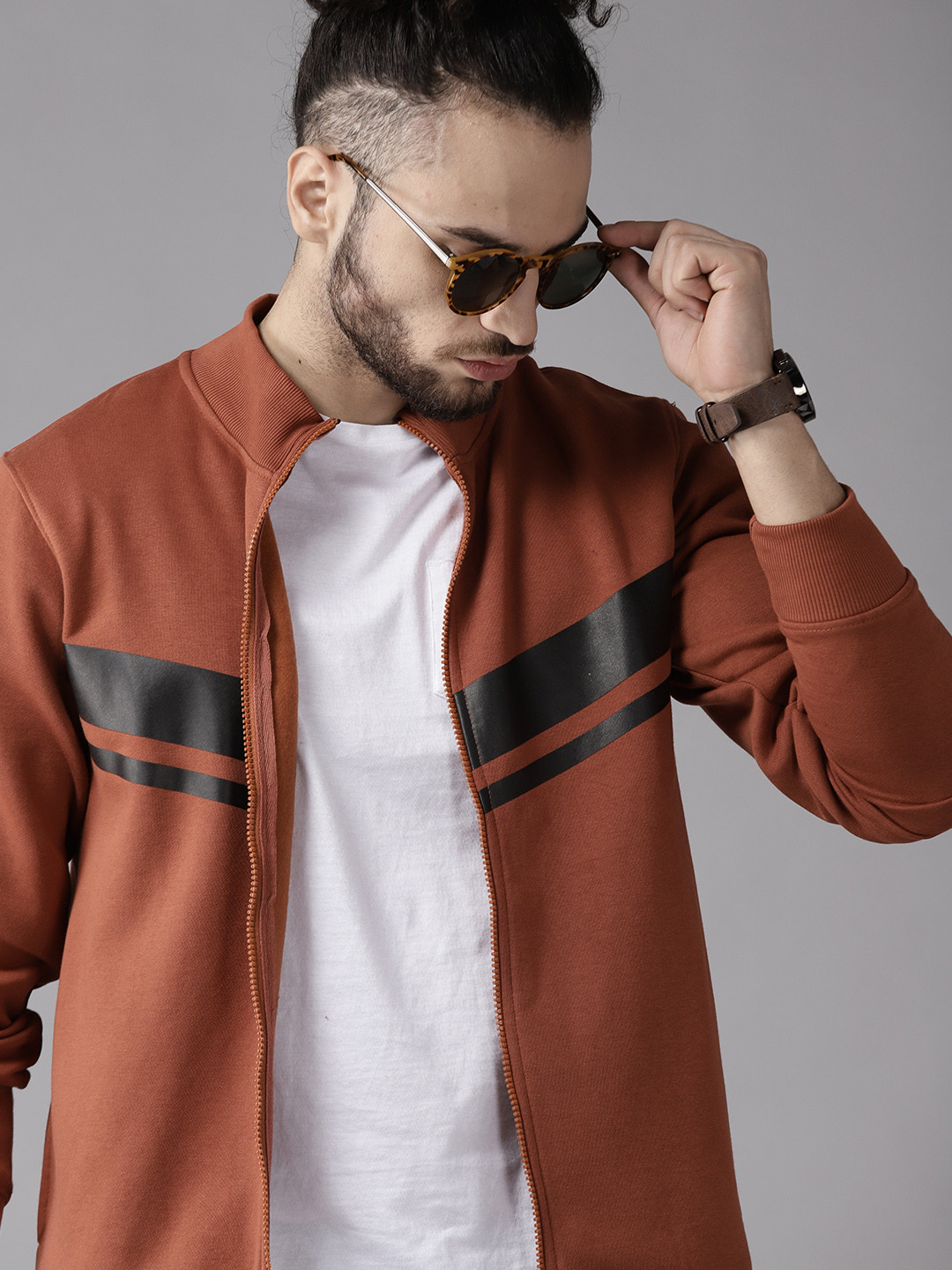 Buy Roadster Men Rust Orange & Black Striped Tailored Jacket - Jackets ...