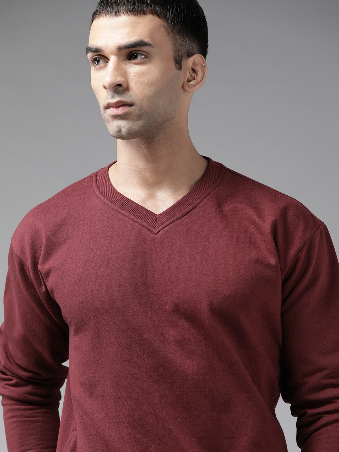 Buy Roadster Men Maroon V Neck Sweatshirt - Sweatshirts for Men ...