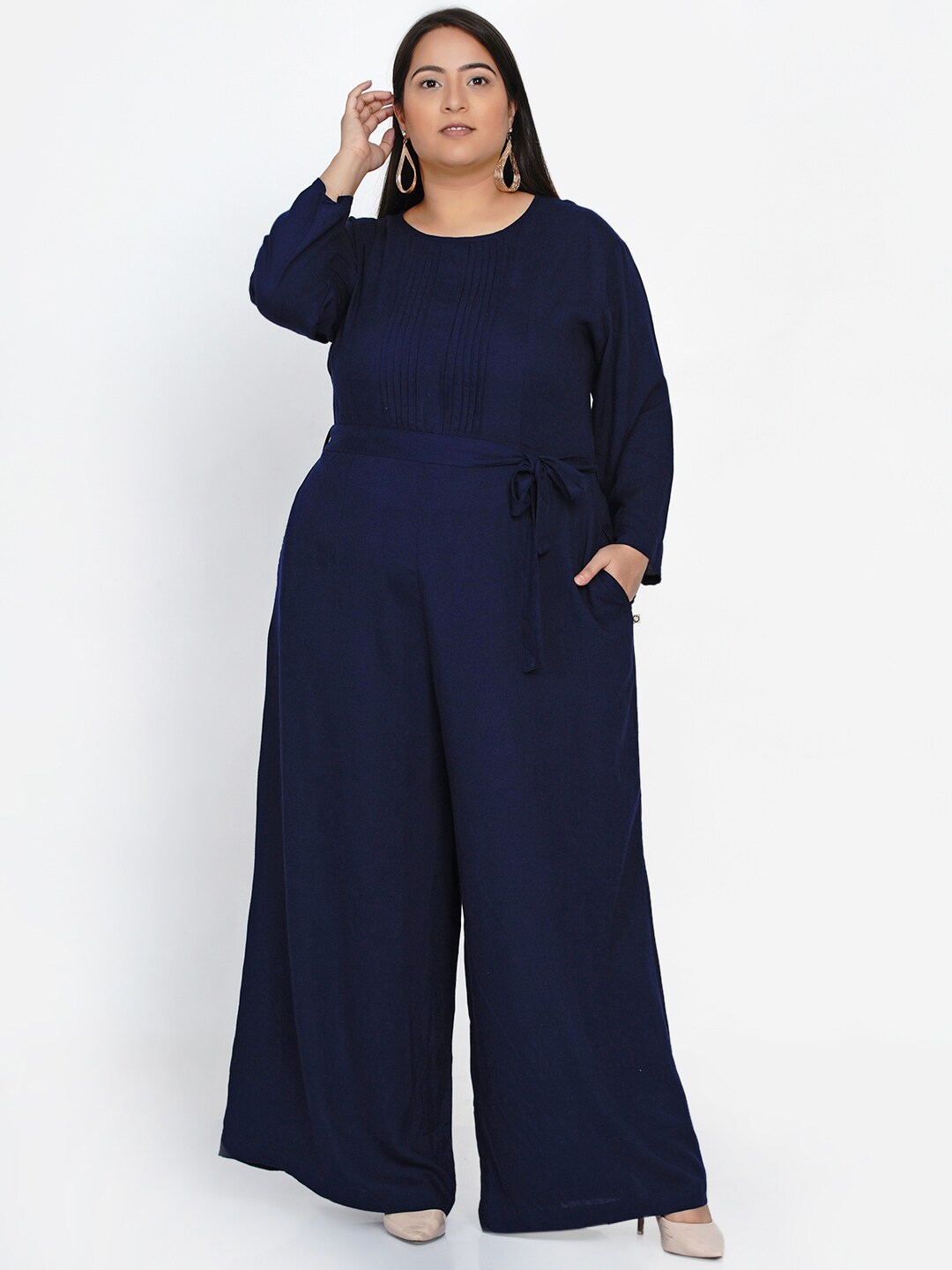 Buy Fabnest Curve Navy Blue Plus Size Basic Jumpsuit Jumpsuit For