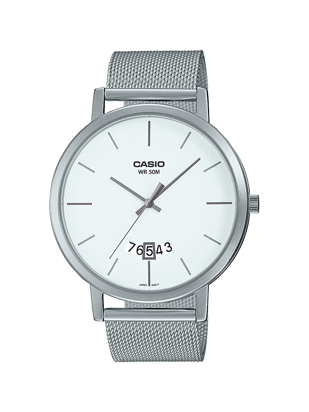 Buy CASIO Men White Dial & White Stainless Steel Bracelet Style Straps ...