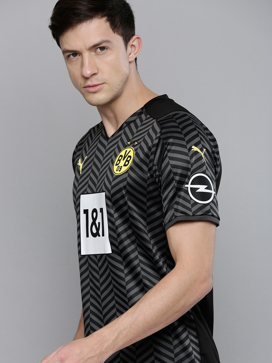 Buy Puma Men Grey & Black BVB Away Replica Printed V Neck DryCELL ...