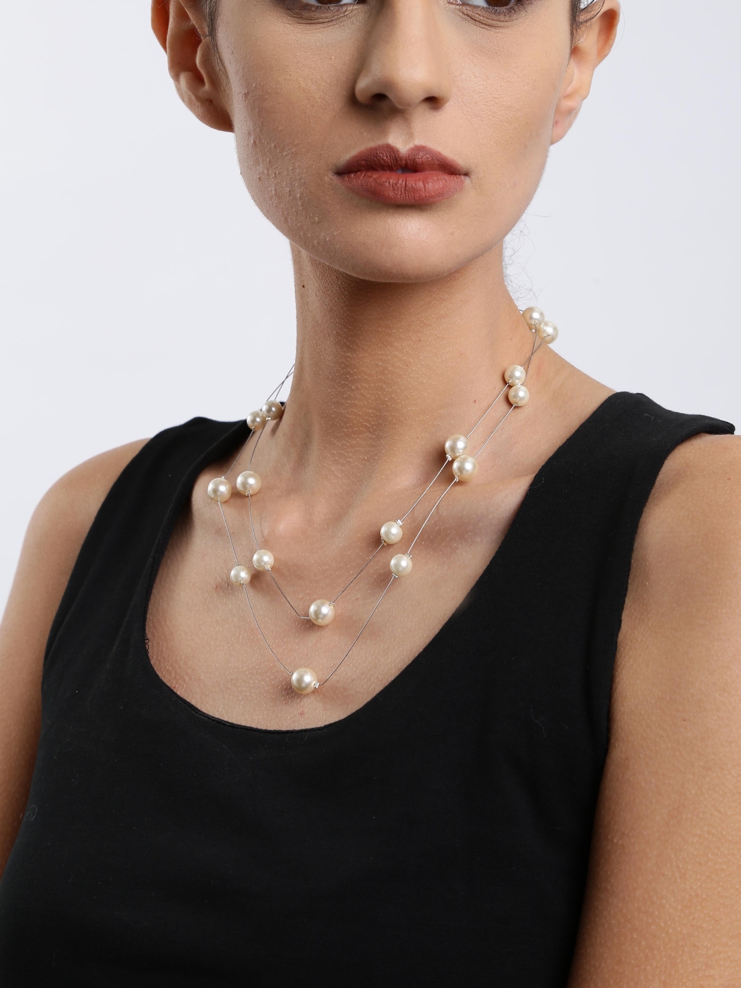 Buy Zaveri Pearls Silver Toned And White Layered Necklace Necklace And