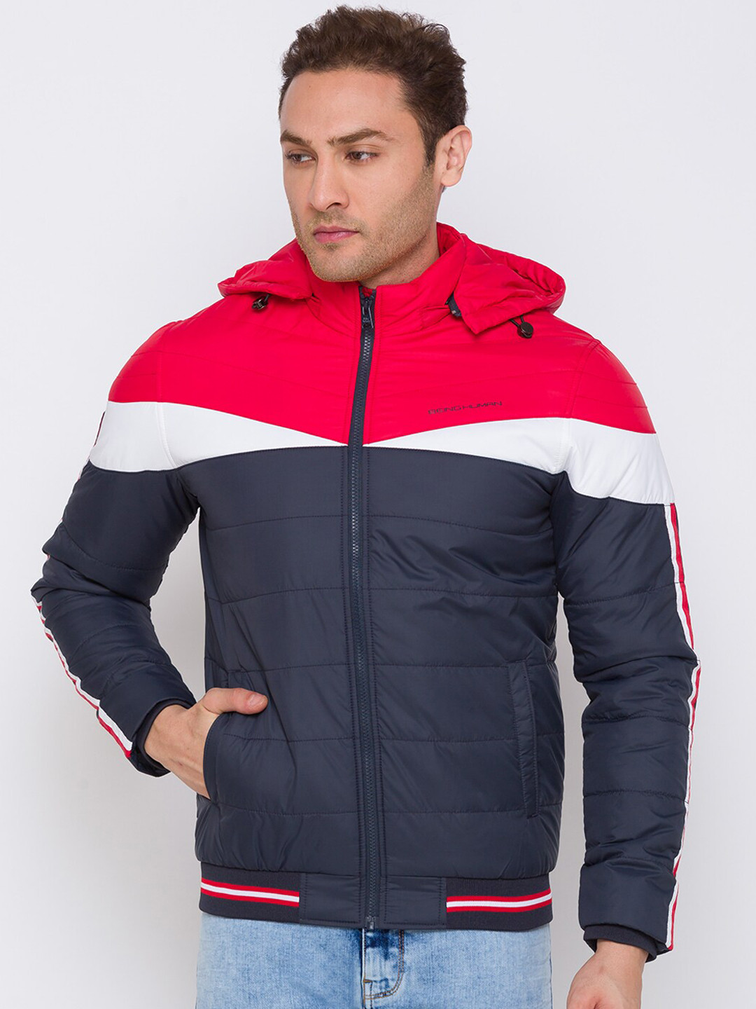 Buy Being Human Men Navy Blue& Red Colourblocked Lightweight Bomber ...