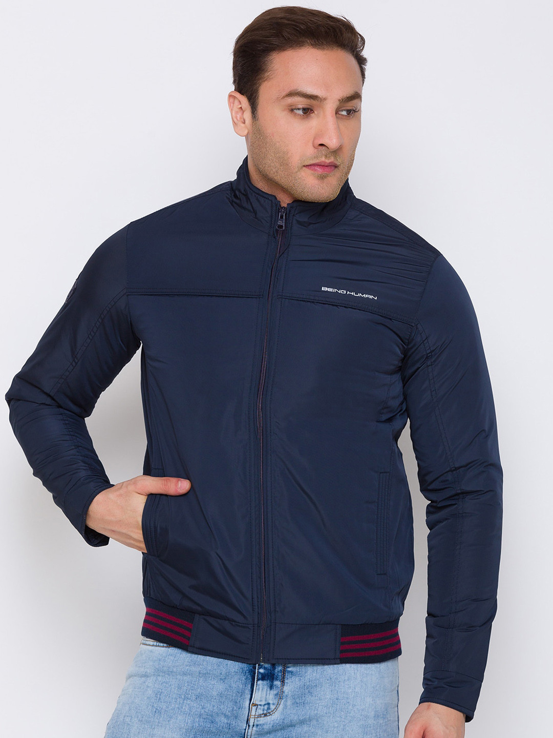 Buy Being Human Men Navy Blue Open Front Jacket - Jackets for Men ...