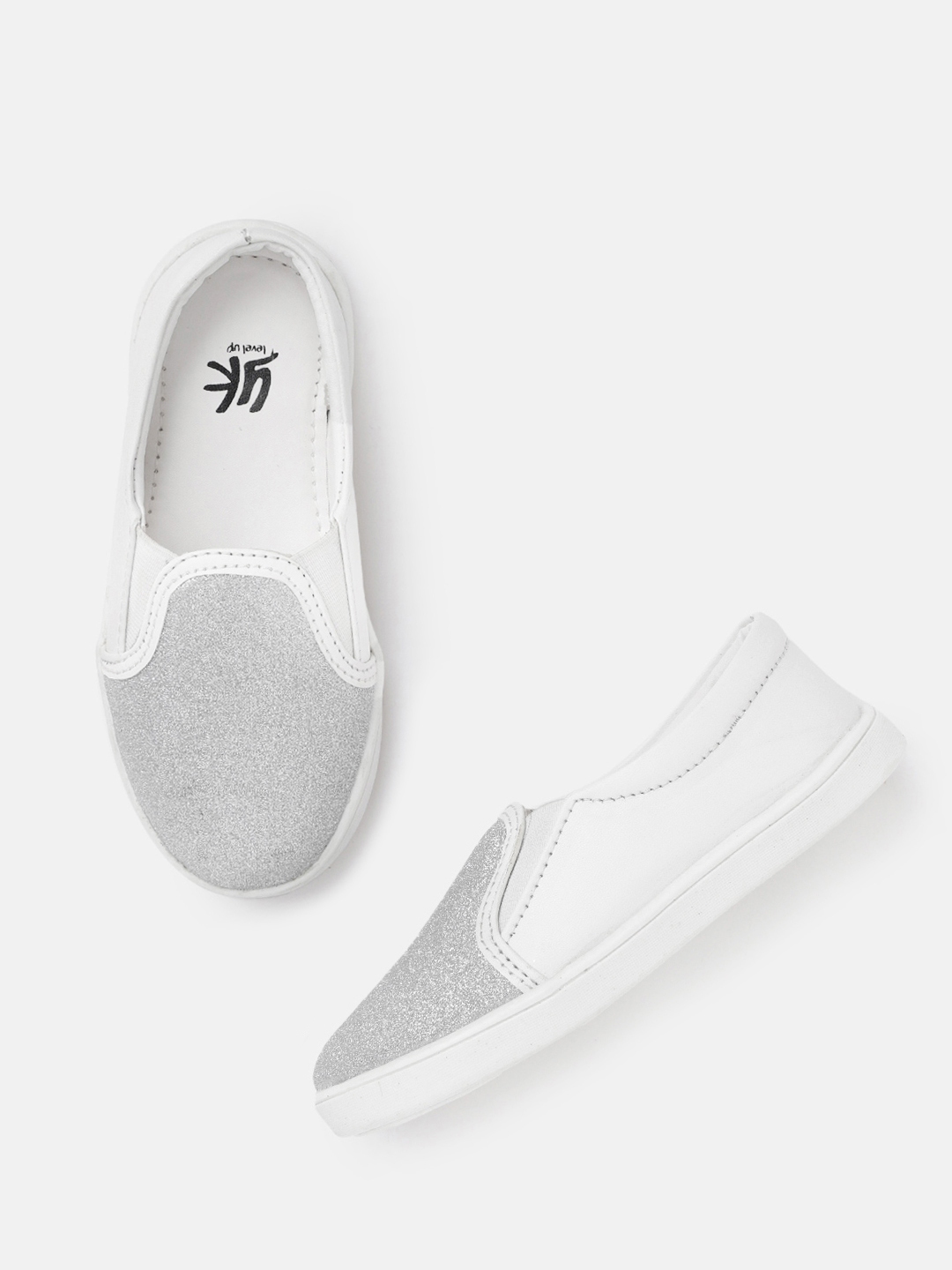 Buy Yk Girls Silver Toned And White Colourblocked And Shimmer Slip On Sneakers Casual Shoes For