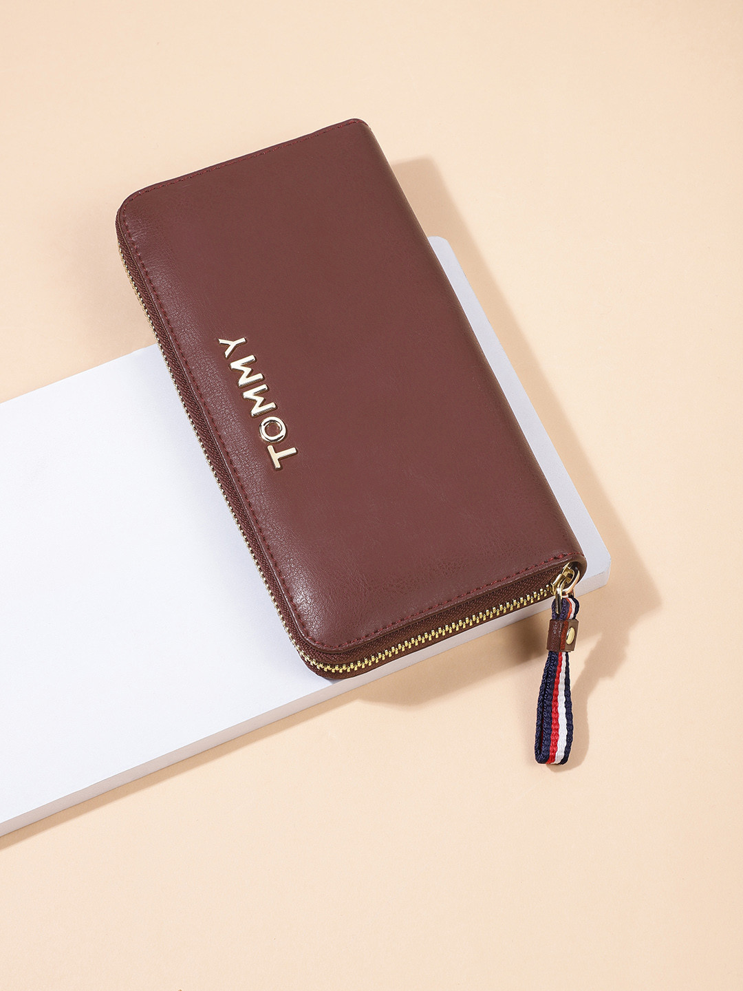 Buy Tommy Hilfiger Women Maroon Solid Leather Zip Around Wallet ...