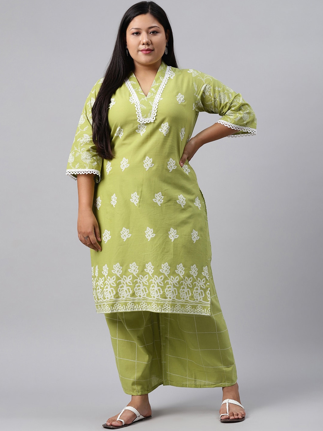 Buy Extra Love By Libas Plus Size Women Green And White Floral Printed