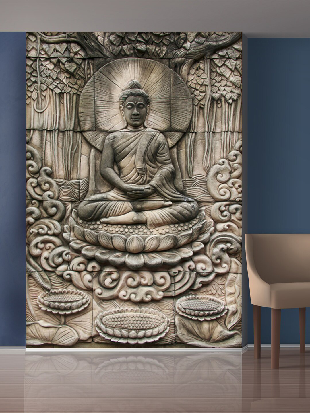 Buy 999Store Grey Meditating Buddha Mural Wallpaper - Decals And ...