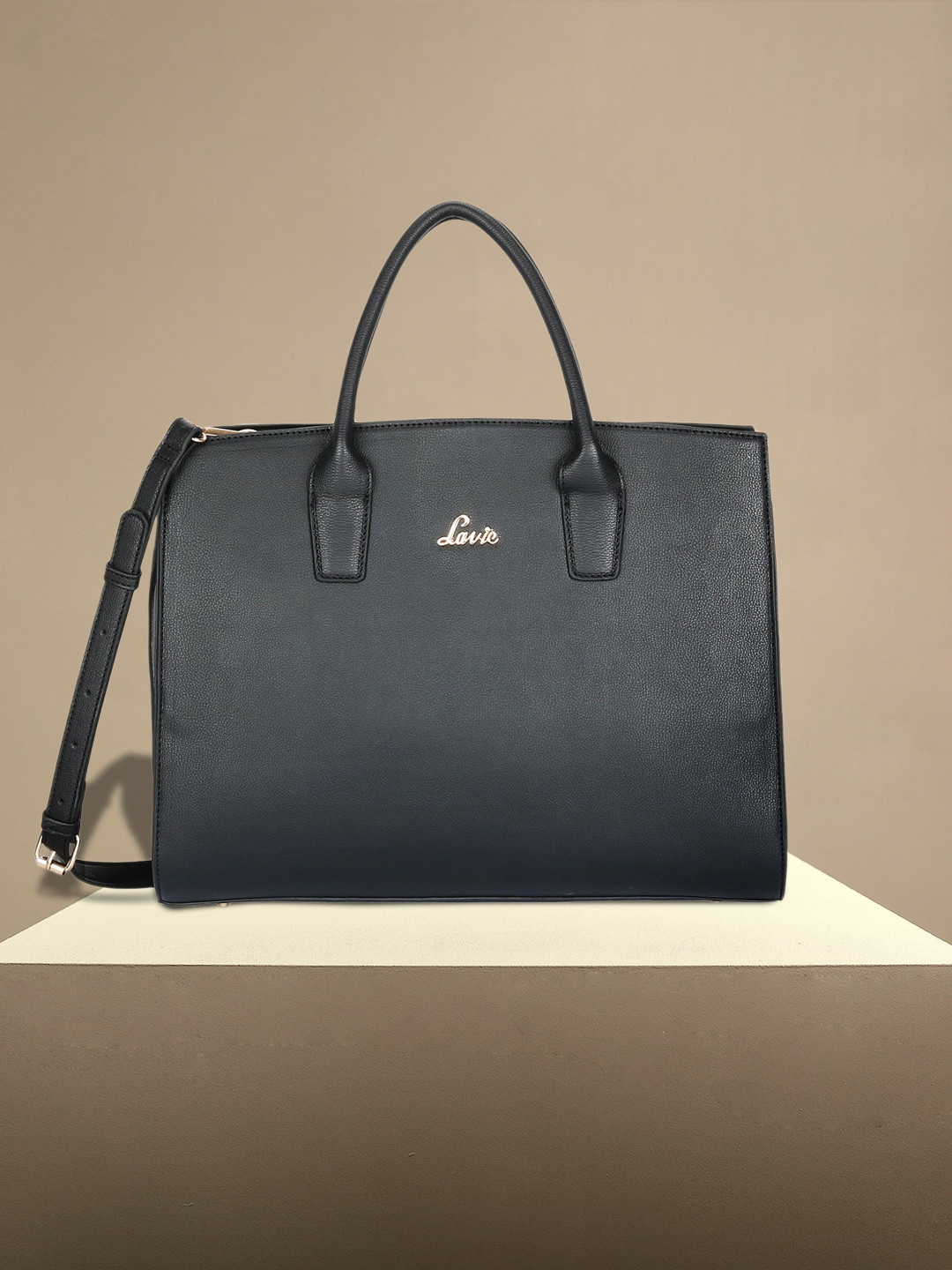 Buy Lavie Black Solid PU Oversized Structured Handheld Bag - Handbags ...