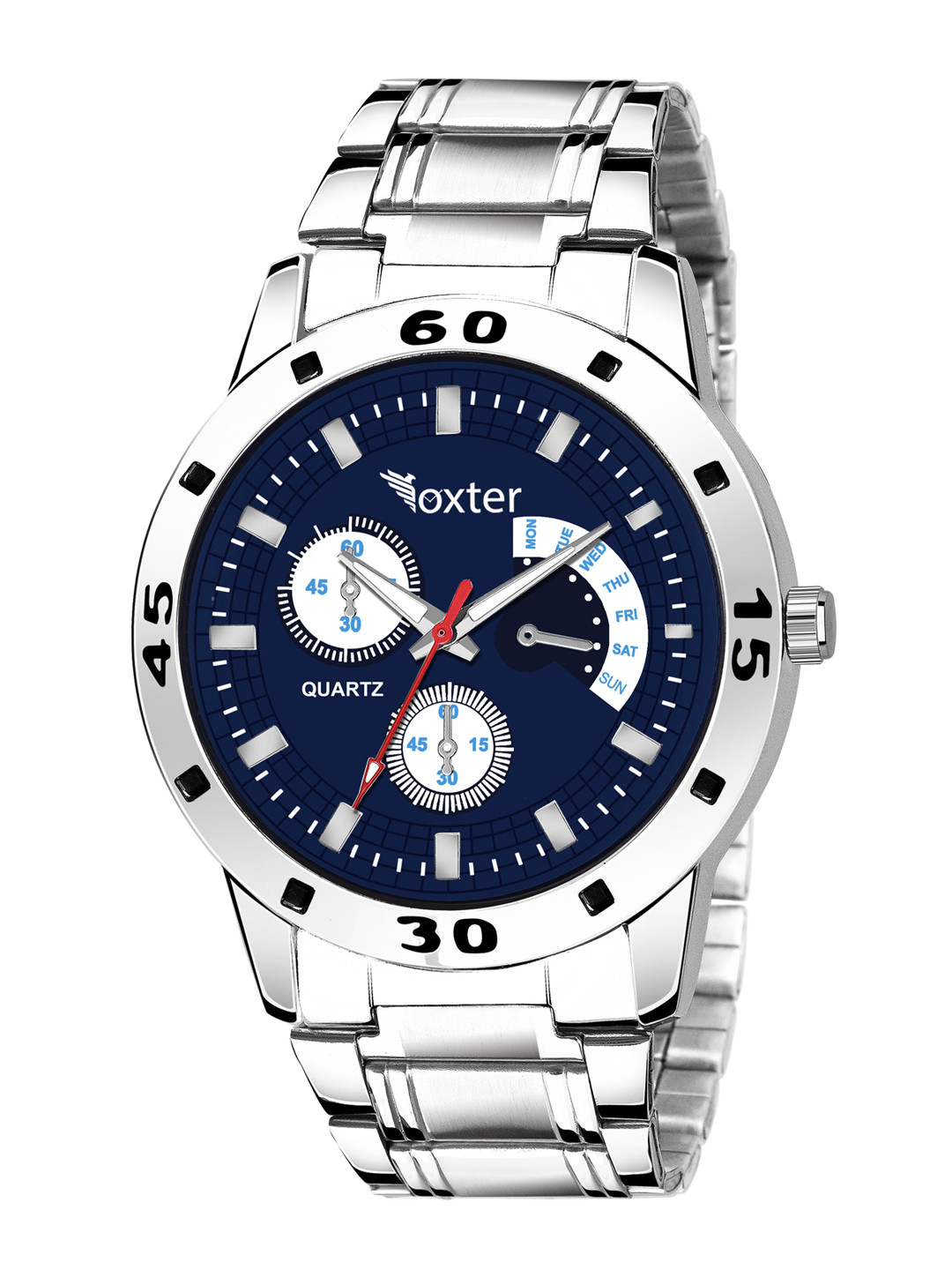 Buy Foxter Men Blue Brass Embellished Dial & Steel Toned Bracelet Style ...