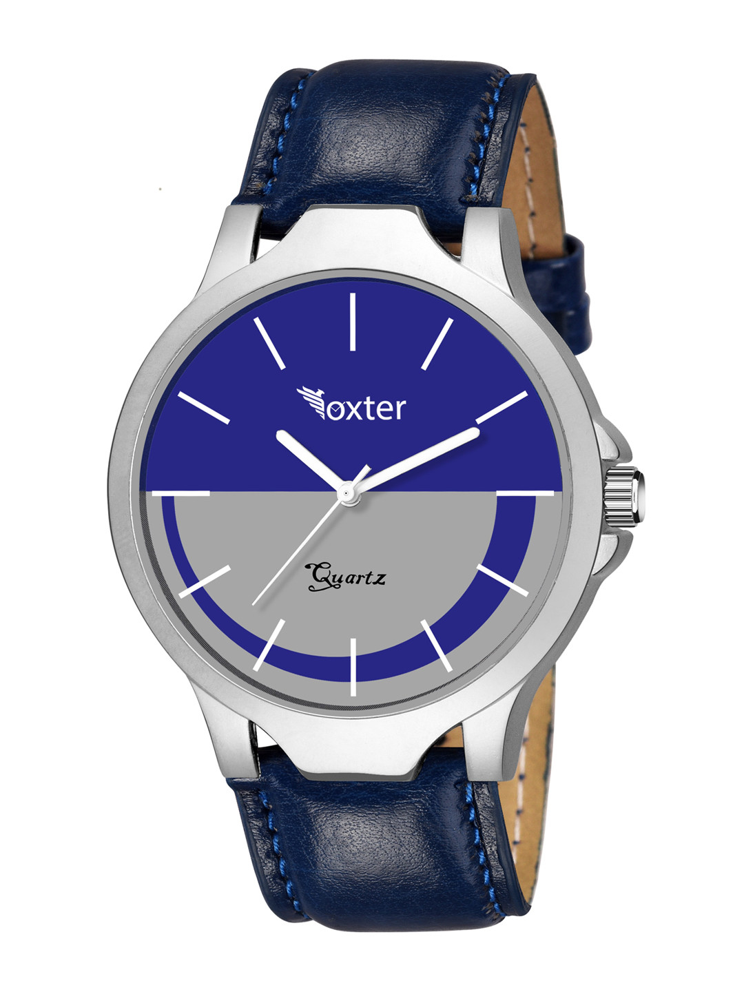 Buy Foxter Men Grey Brass Dial & Blue Leather Straps Analogue Watch FX ...