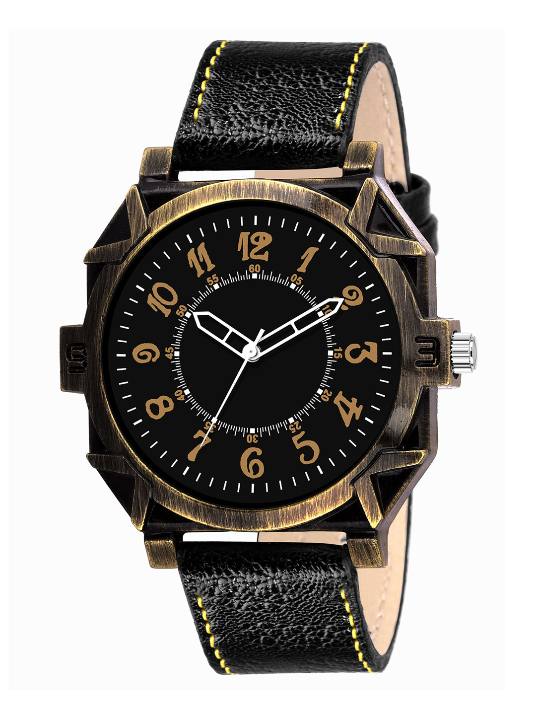 Buy Foxter Men Black Brass Dial & Black Leather Straps Analogue Watch ...