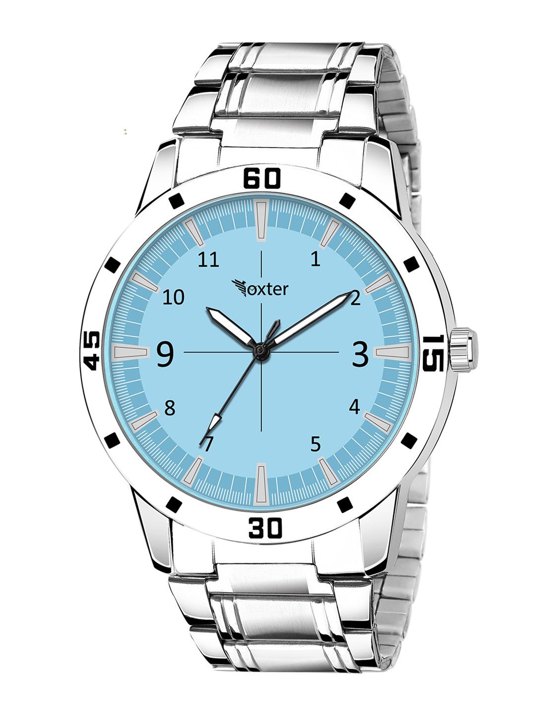 Buy Foxter Men Blue Brass Dial & Silver Toned Bracelet Style Straps ...