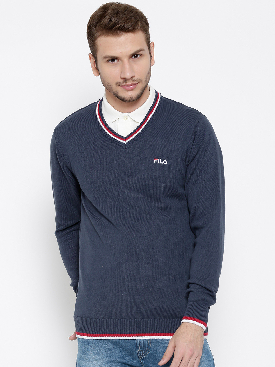 Buy FILA Men Blue Solid Sweater - Sweaters for Men 1502679 | Myntra