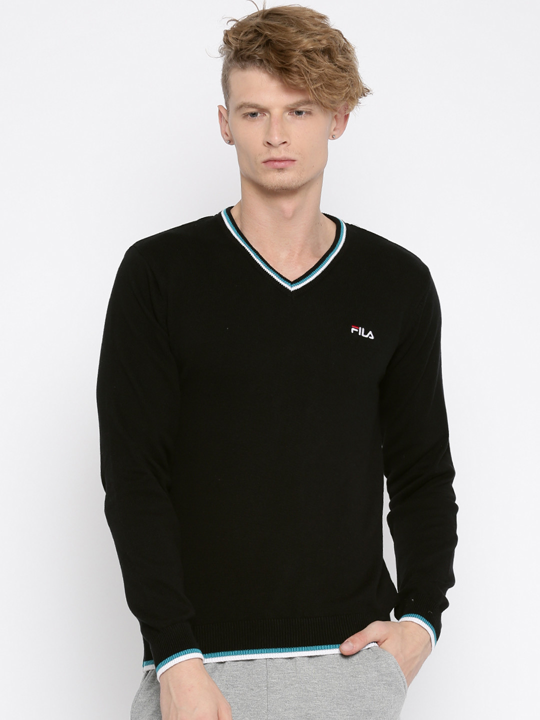 Buy FILA Men Black Solid Sweater - Sweaters for Men 1502680 | Myntra